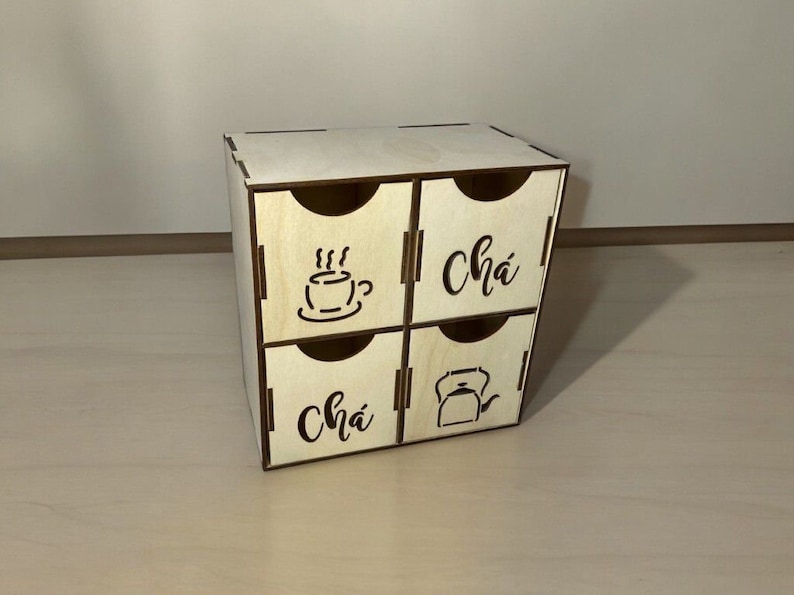 Laser Cut Four Drawer Wooden Tea Box Vector 3mm CDR, DXF File - Etsy