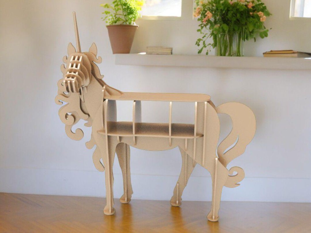Laser Cut Unicorn Bookshelf Animal Shape Console Table Vector 10mm SVG ...