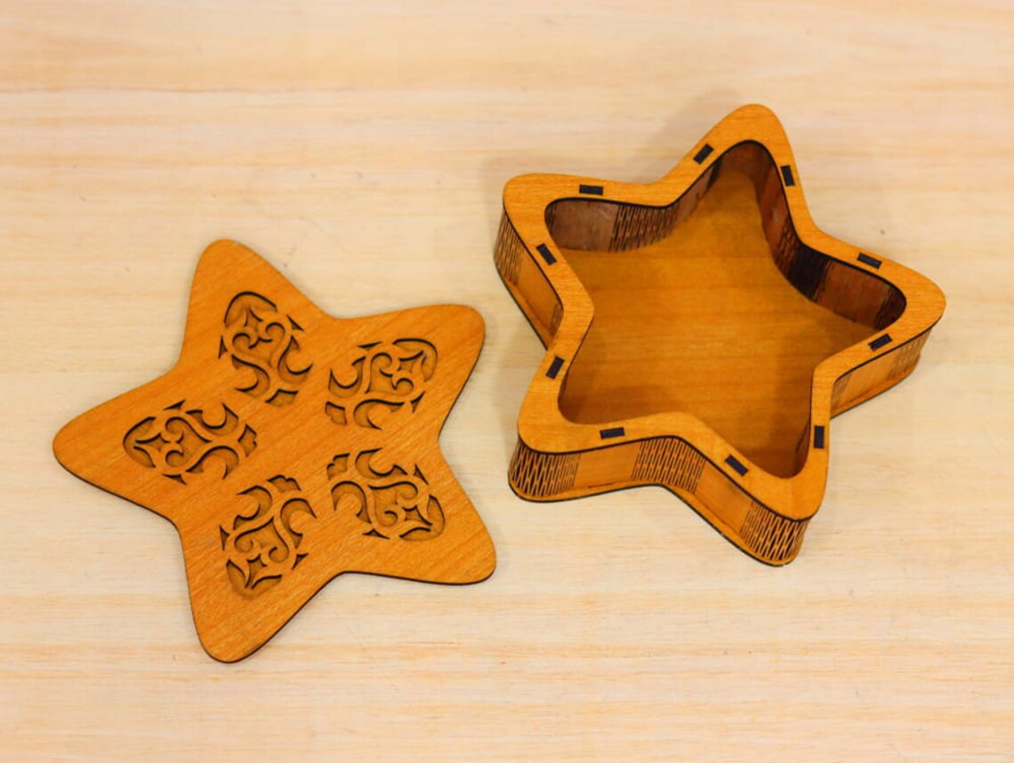 Laser Cut Star Shape Wooden Box With Lid 3mm CDR, DXF, Ai, Pdf - Etsy