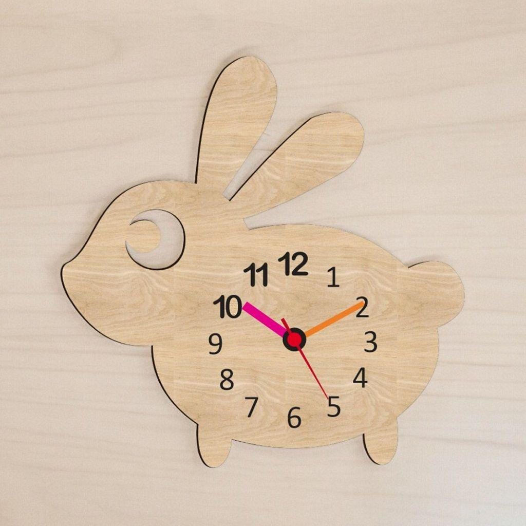 Laser Cut Wooden Rabbit Wall Clock for Kids Room 3mm SVG, DXF, CDR - Etsy