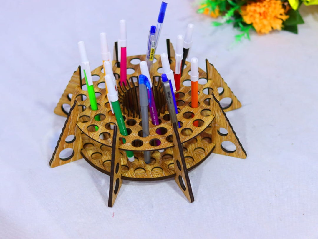 Laser Cut Pen Stand Wooden Pencil Holder Desk Organizer Brush Holder ...