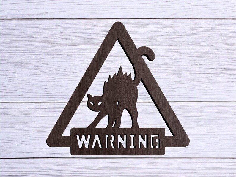 Laser Cut Spooky Cat Warning Sign SVG, DXF, CDR - Etsy