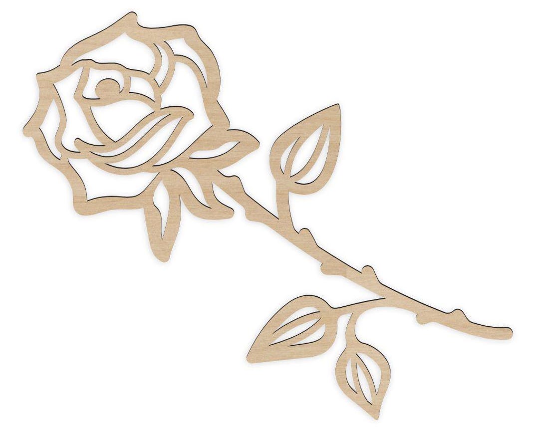 Wooden Rose With Leaves Craft Shape Laser Cut File SVG, DXF, CDR - Etsy