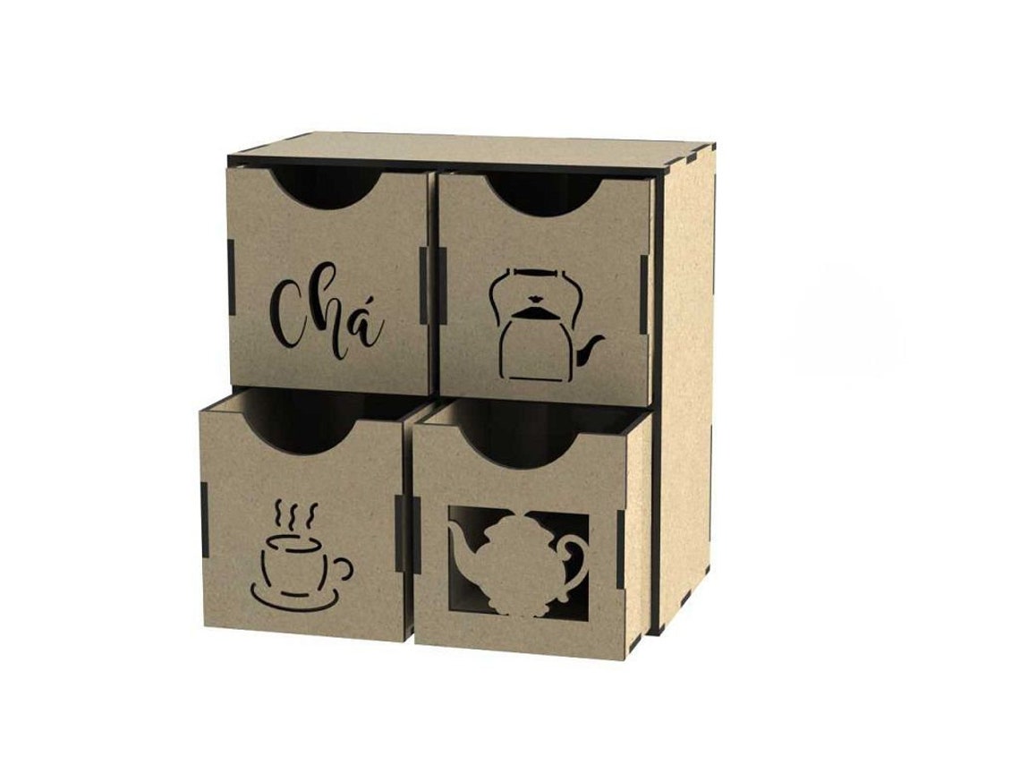 Laser Cut Four Drawer Wooden Tea Box Vector 3mm CDR, DXF File - Etsy