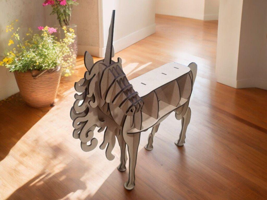 Laser Cut Unicorn Bookshelf Animal Shape Console Table Vector 10mm SVG ...