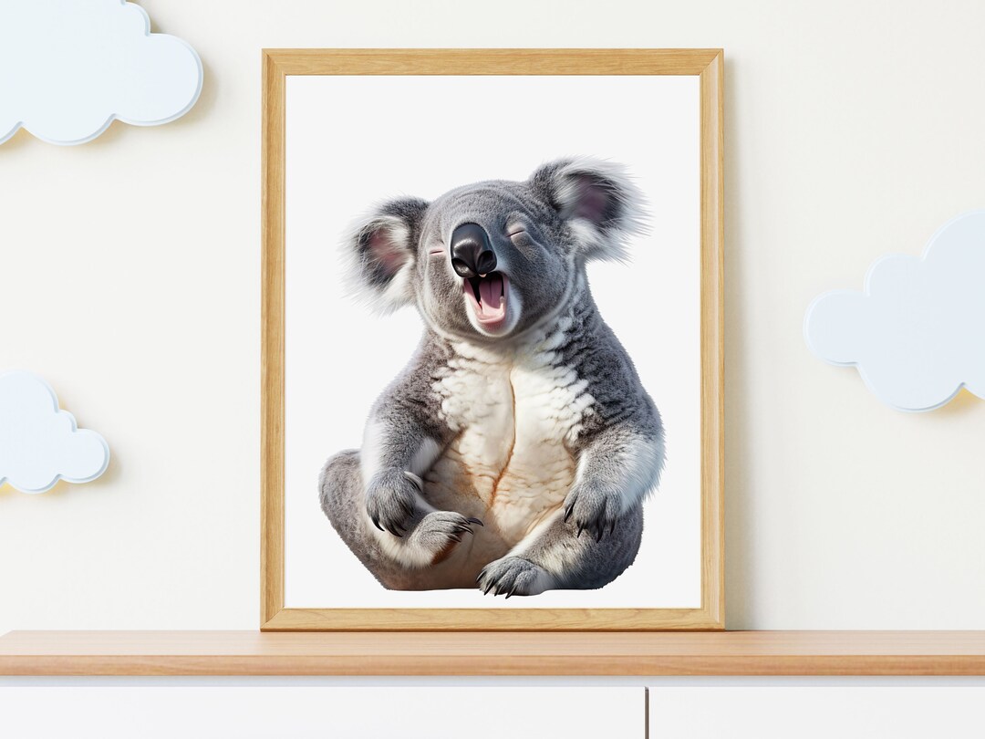 Laughing Koala Nursery Wall Art Minimalist Decor Funny Animal Portrait ...