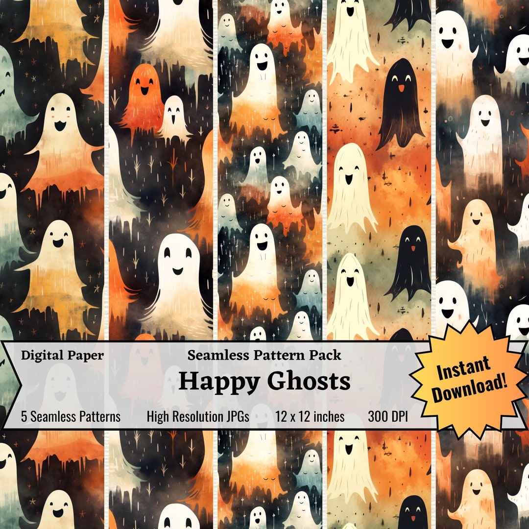Happy Ghosts Patterns, Fun Halloween Ghost Pattern, Fun Ghost Pattern ...