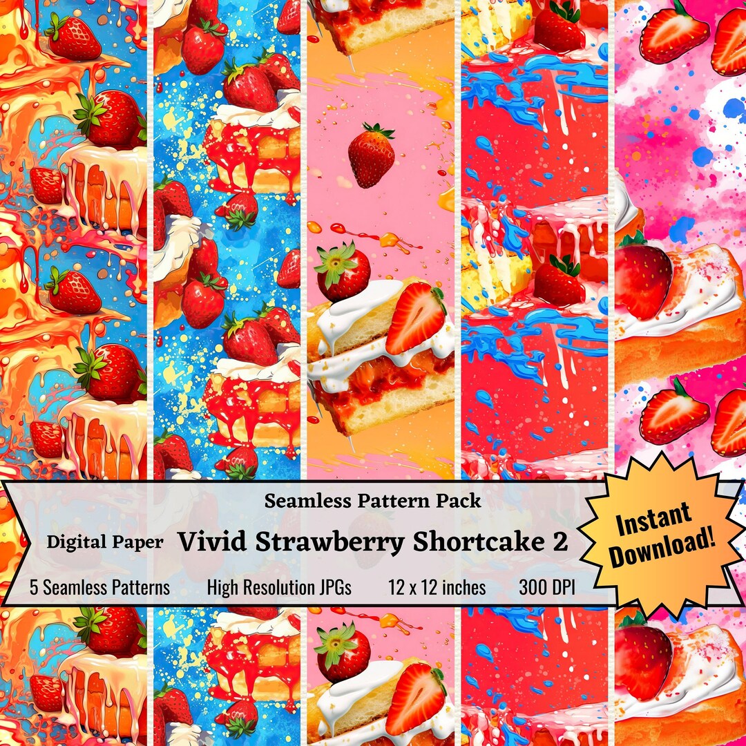 Vivid Strawberry Shortcake Patterns, Seamless Shortcake Patterns ...