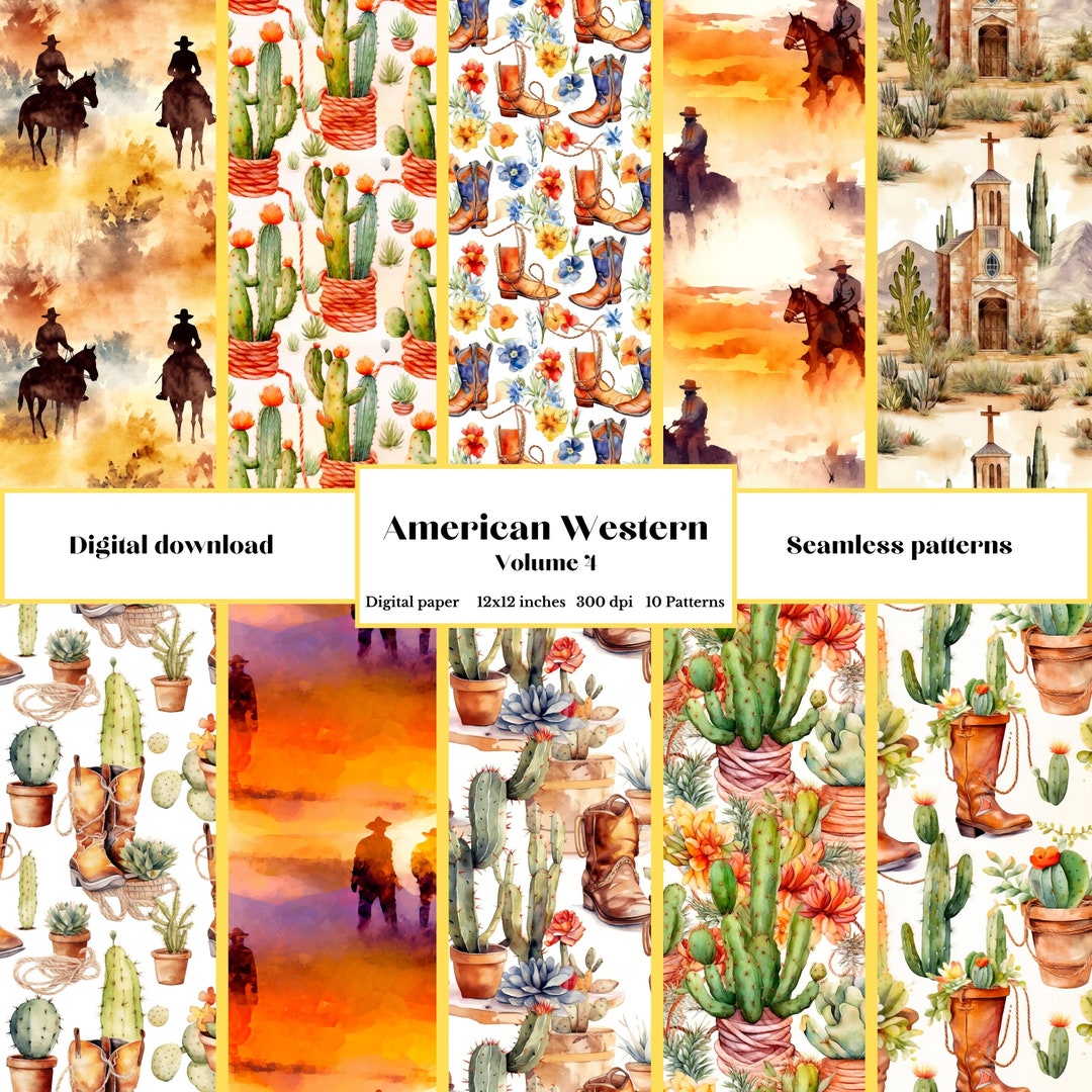 Western Digital Paper, Seamless Western Patterns, Cowboy Seamless ...