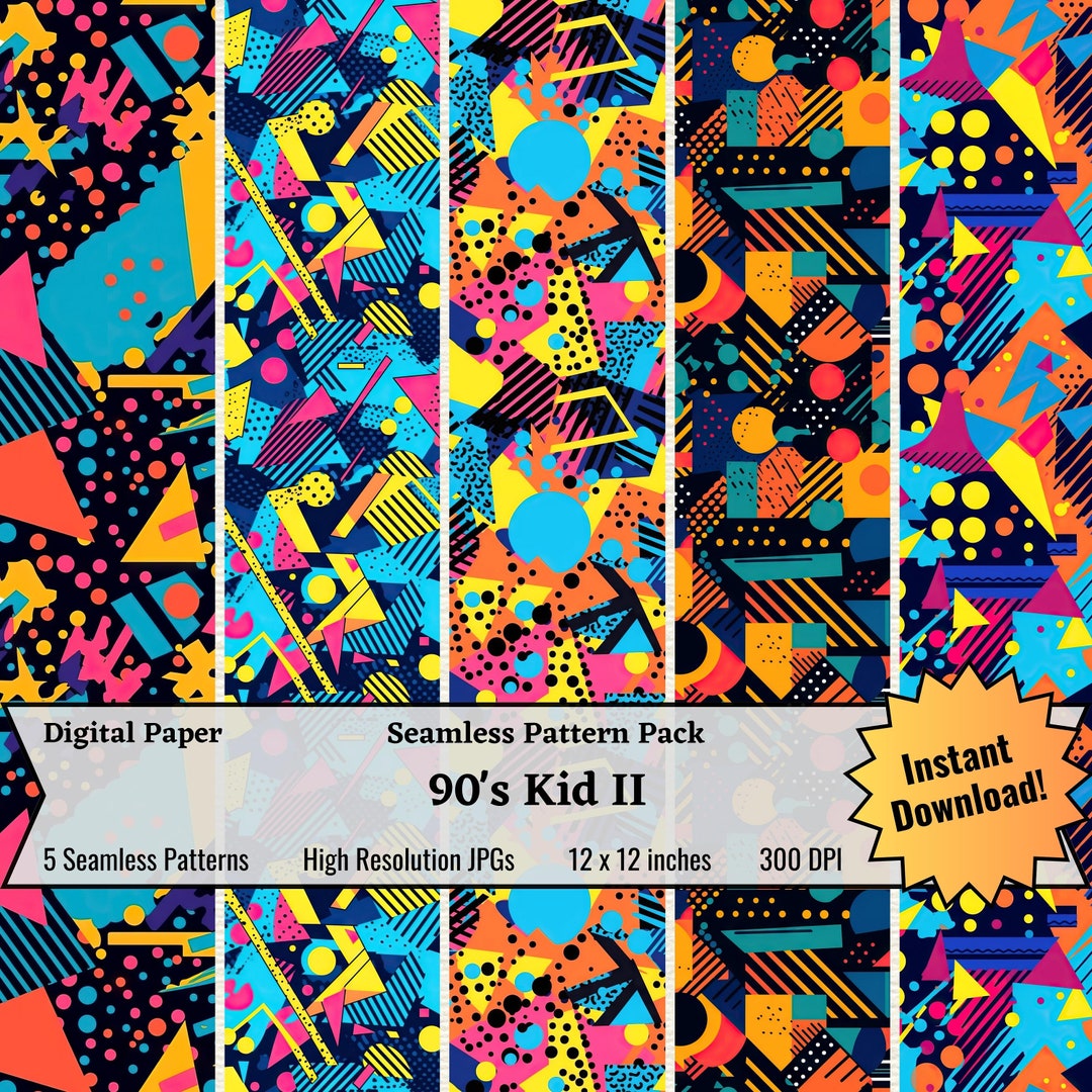 90s Kid Digital Paper, Seamless 90s Patterns, Colorful Abstract 90s Patterns, 1990s Patterns ...