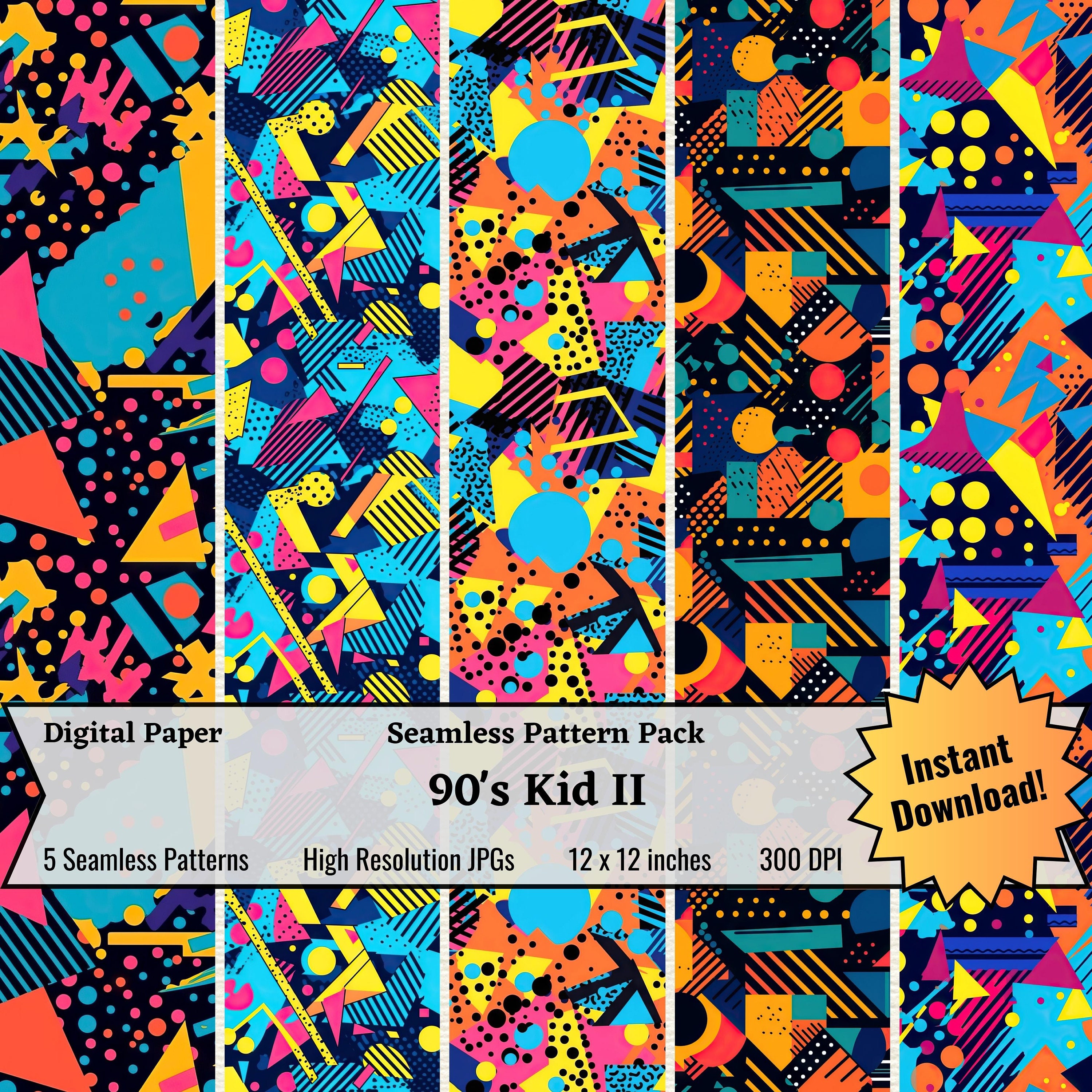 90s Kid Digital Paper, Seamless 90s Patterns, Colorful Abstract 90s ...