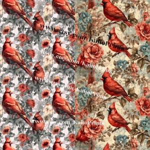 Vintage Chic Cardinal Patterns, Seamless Chic Patterns, Vintage Bird ...