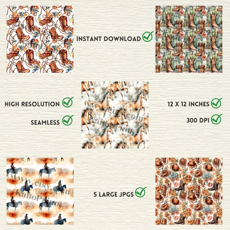 Cowboy Digital Paper Seamless Cowboy Patterns Wild West - Etsy