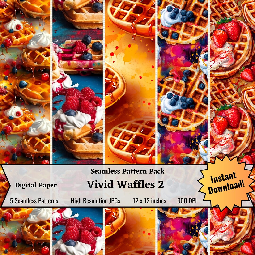 Vivid Waffles Digital Paper, Seamless Waffle Pattern, Colorful Waffle ...