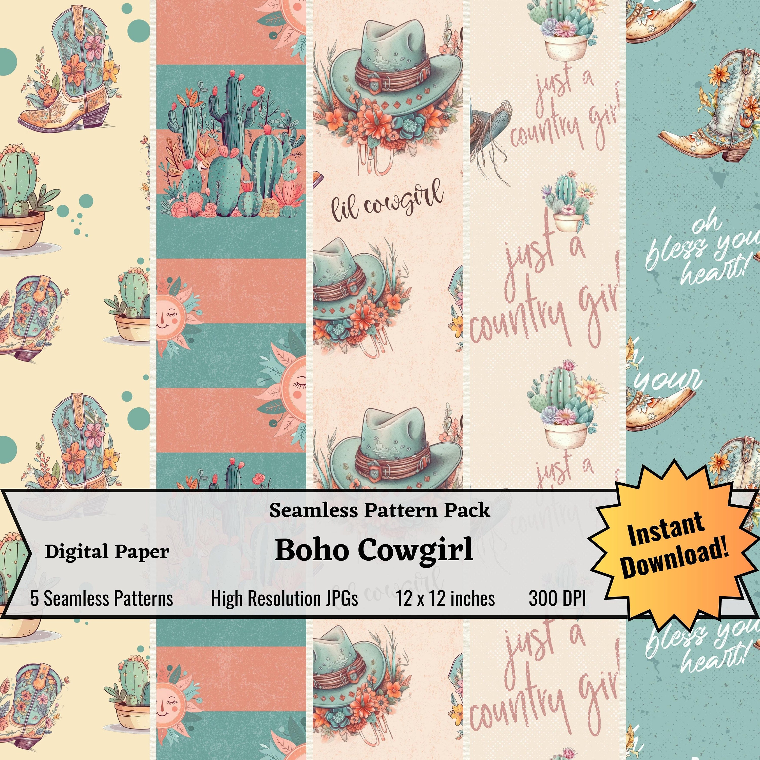 Boho Cowgirl Digital Paper Seamless Boho Cowgirl Patterns - Etsy
