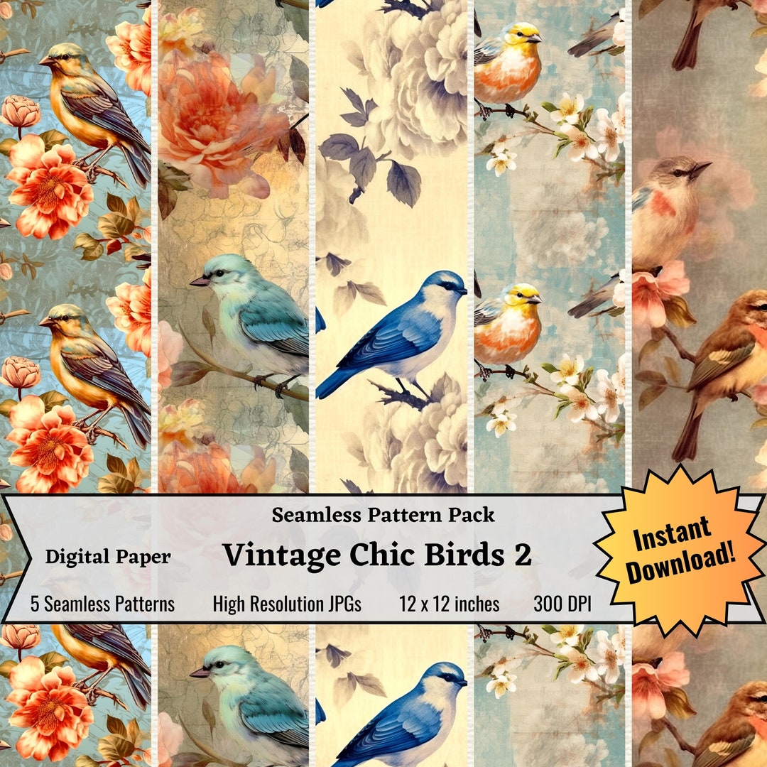 Vintage Chic Bird Patterns, Seamless Chic Patterns, Vintage Bird ...
