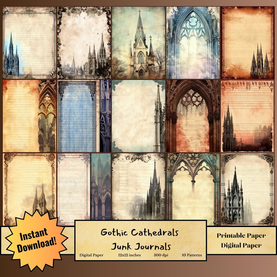 Gothic Cathedral Junk Journal Pack, Shabby Gothic Journal Sheets ...