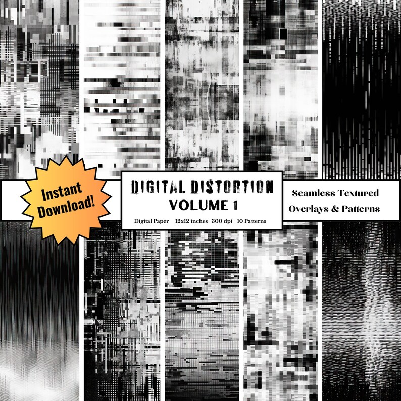 Digital Distortion Digital Paper, Seamless Grunge Patterns, Distortion ...