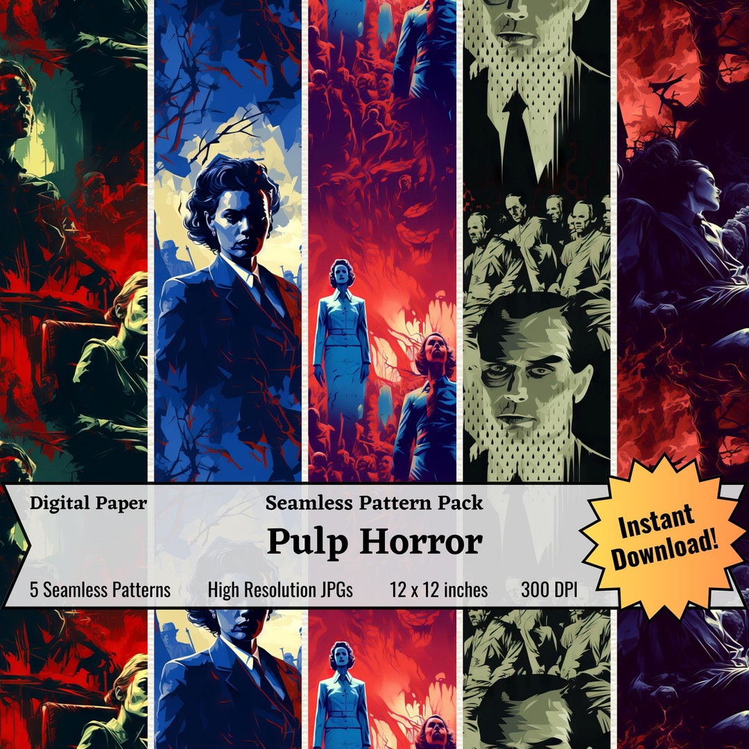 Pulp Horror Patterns, Horror Movie Patterns, Spooky Halloween Patterns ...