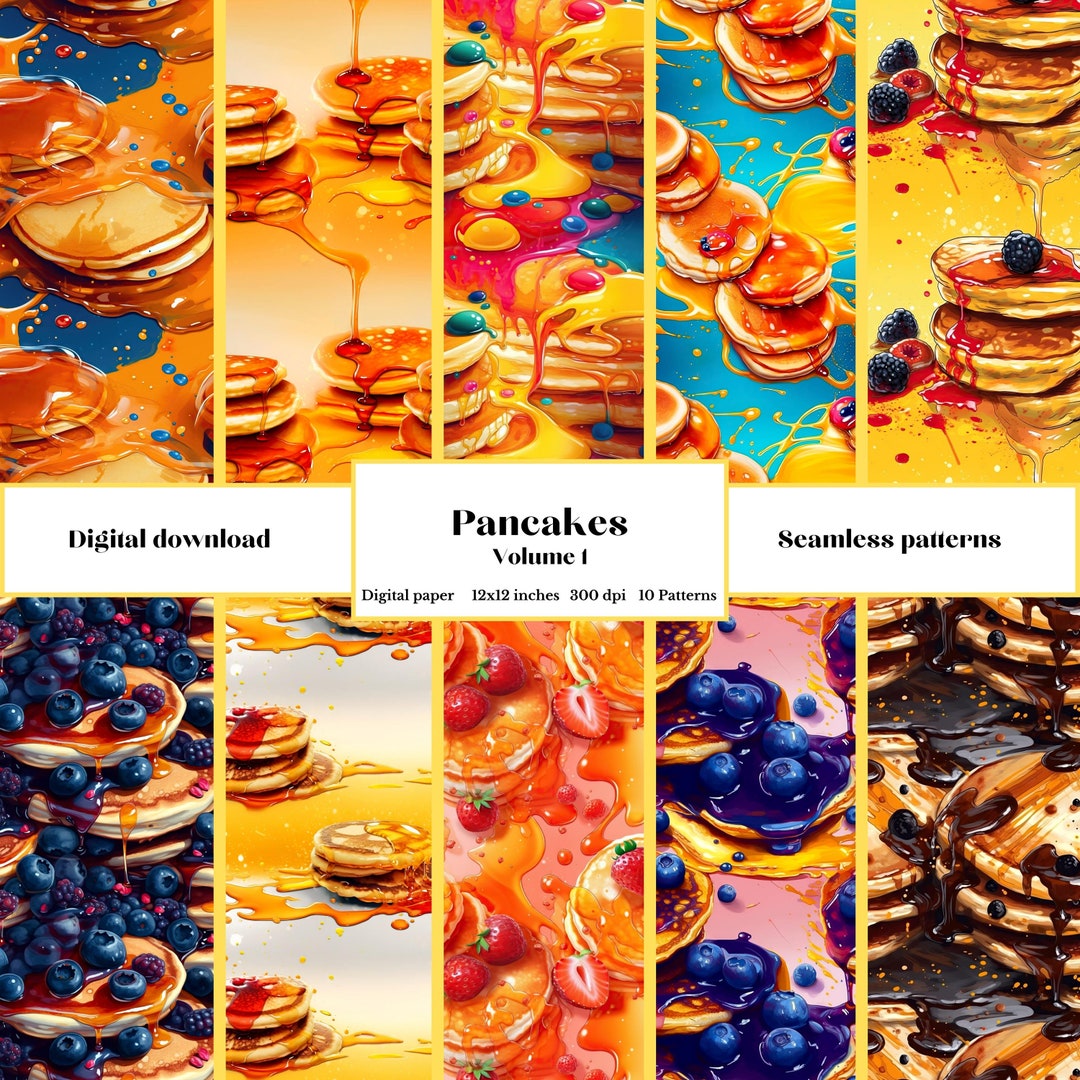 Pancakes Digital Paper, Seamless Pancake Patterns, Sweets Seamless ...
