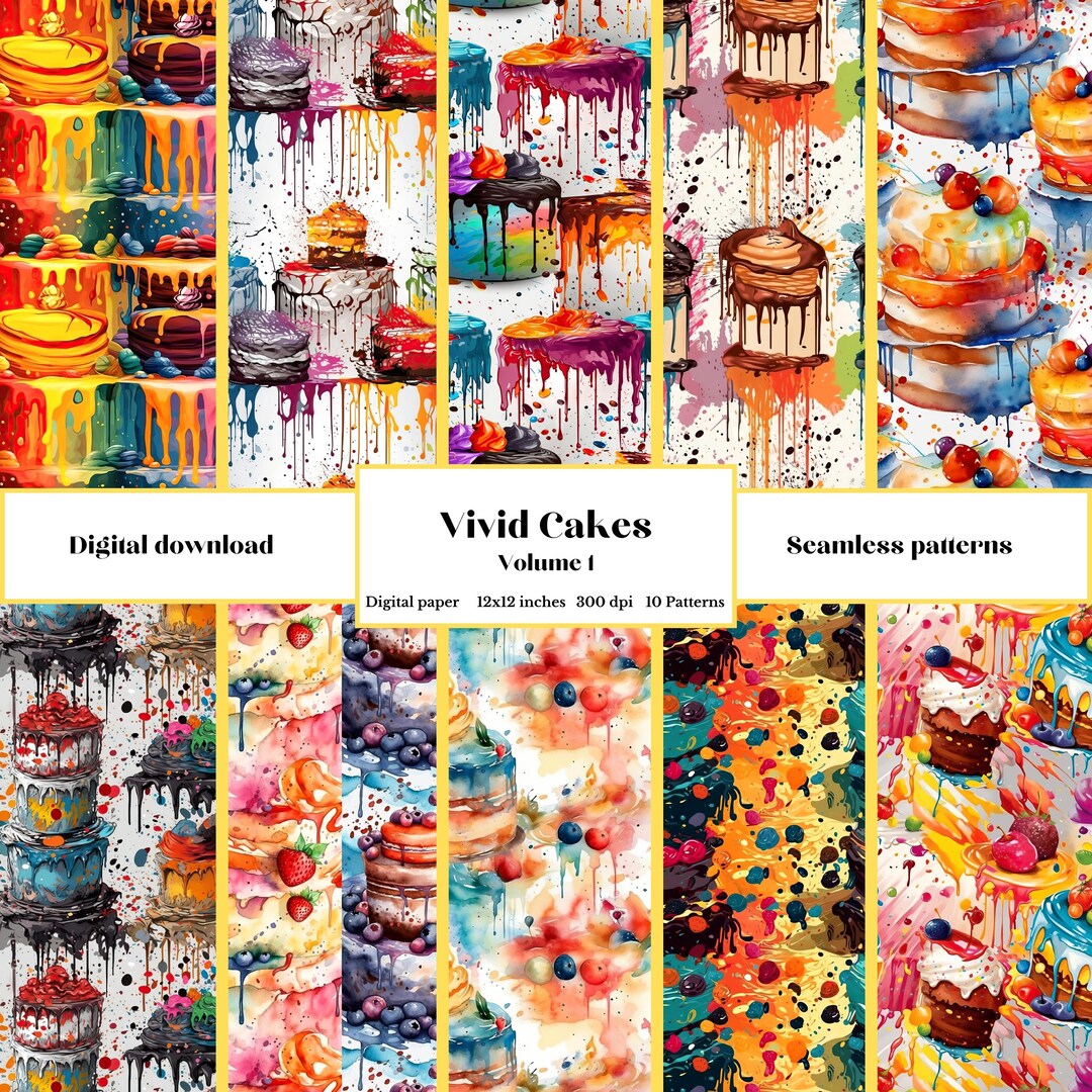 Cake Digital Paper, Seamless Cake Patterns, Birthday Cake Seamless ...