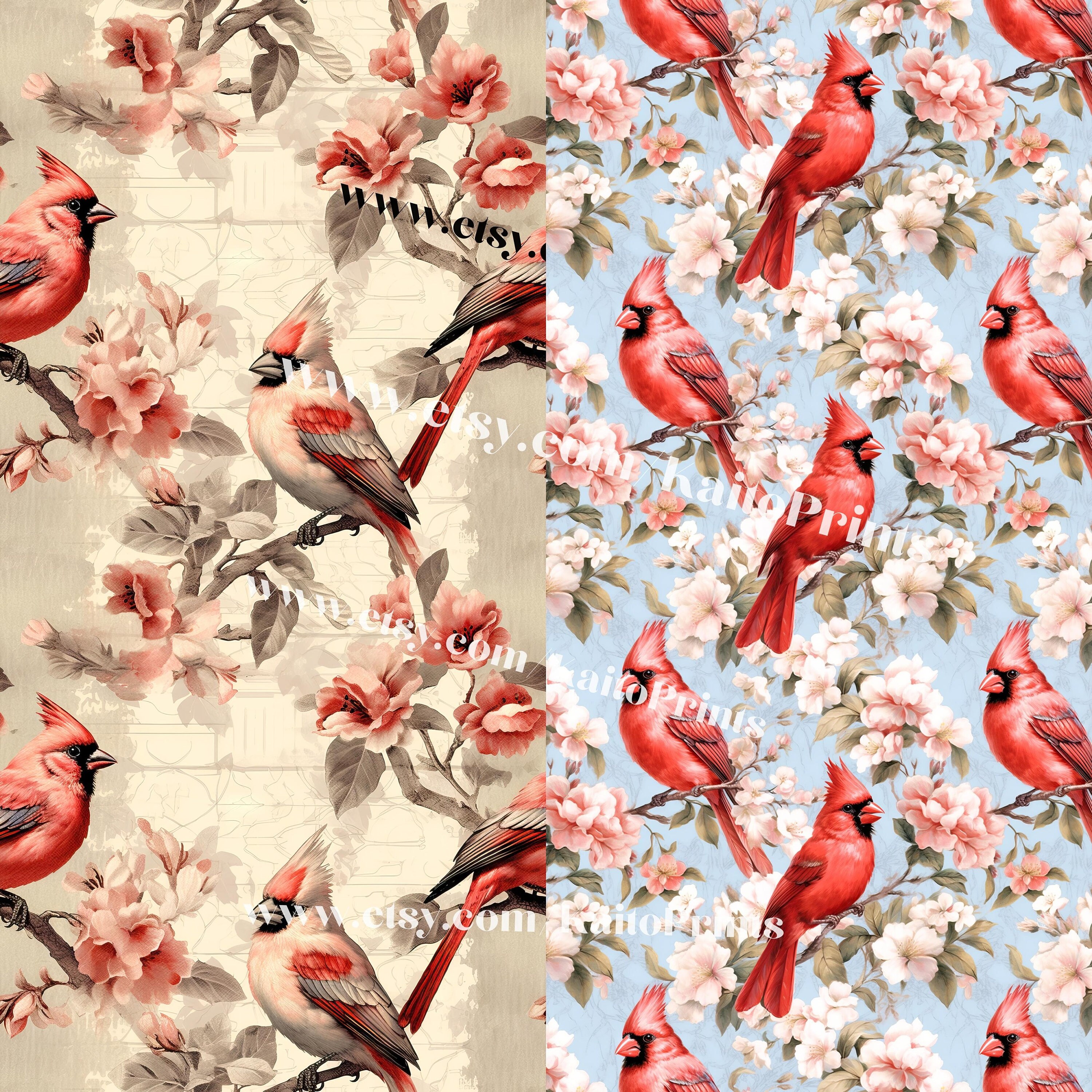 Vintage Chic Cardinal Patterns Seamless Chic Patterns - Etsy