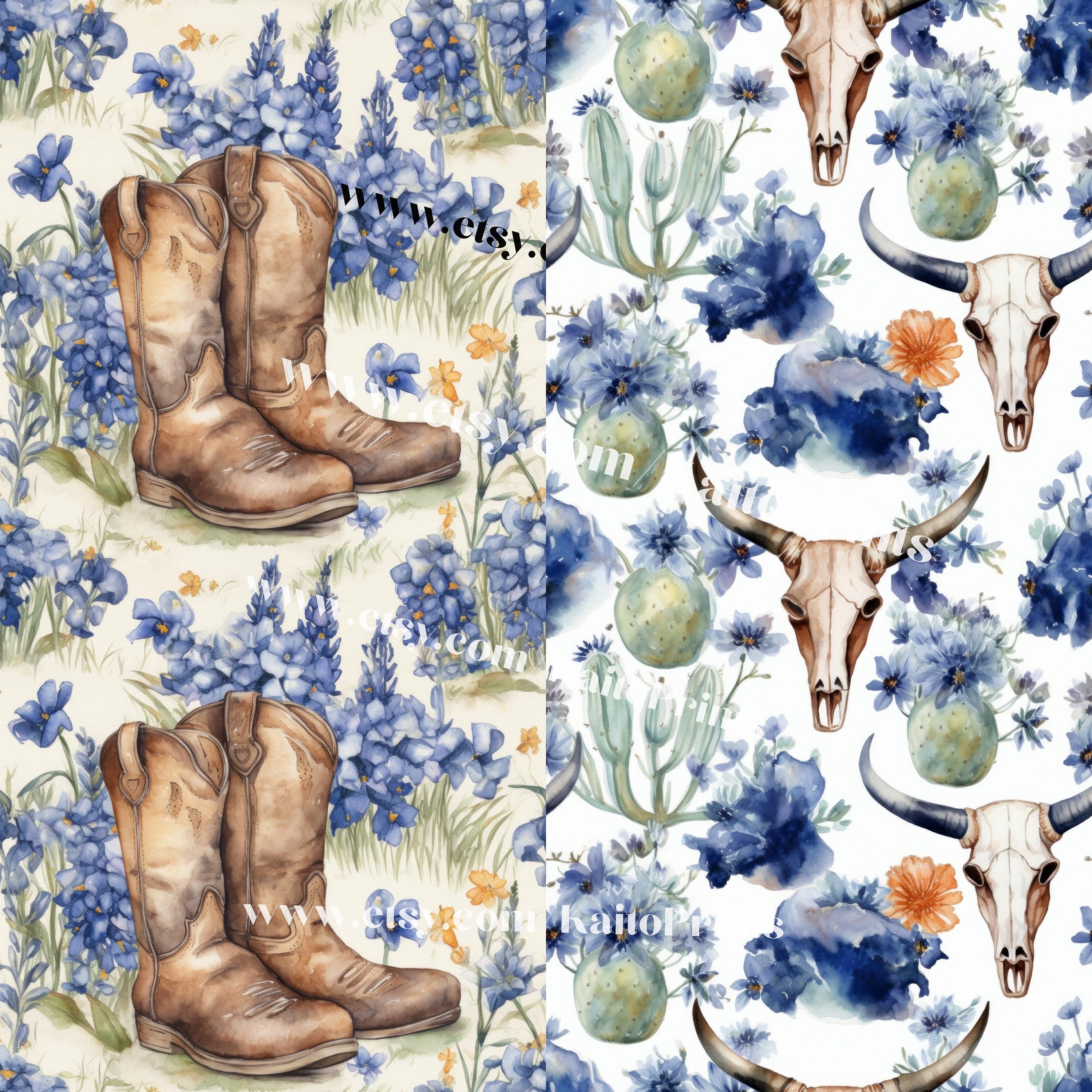 Bluebonnet Digital Paper Seamless Bluebonnet Patterns Cowboy - Etsy