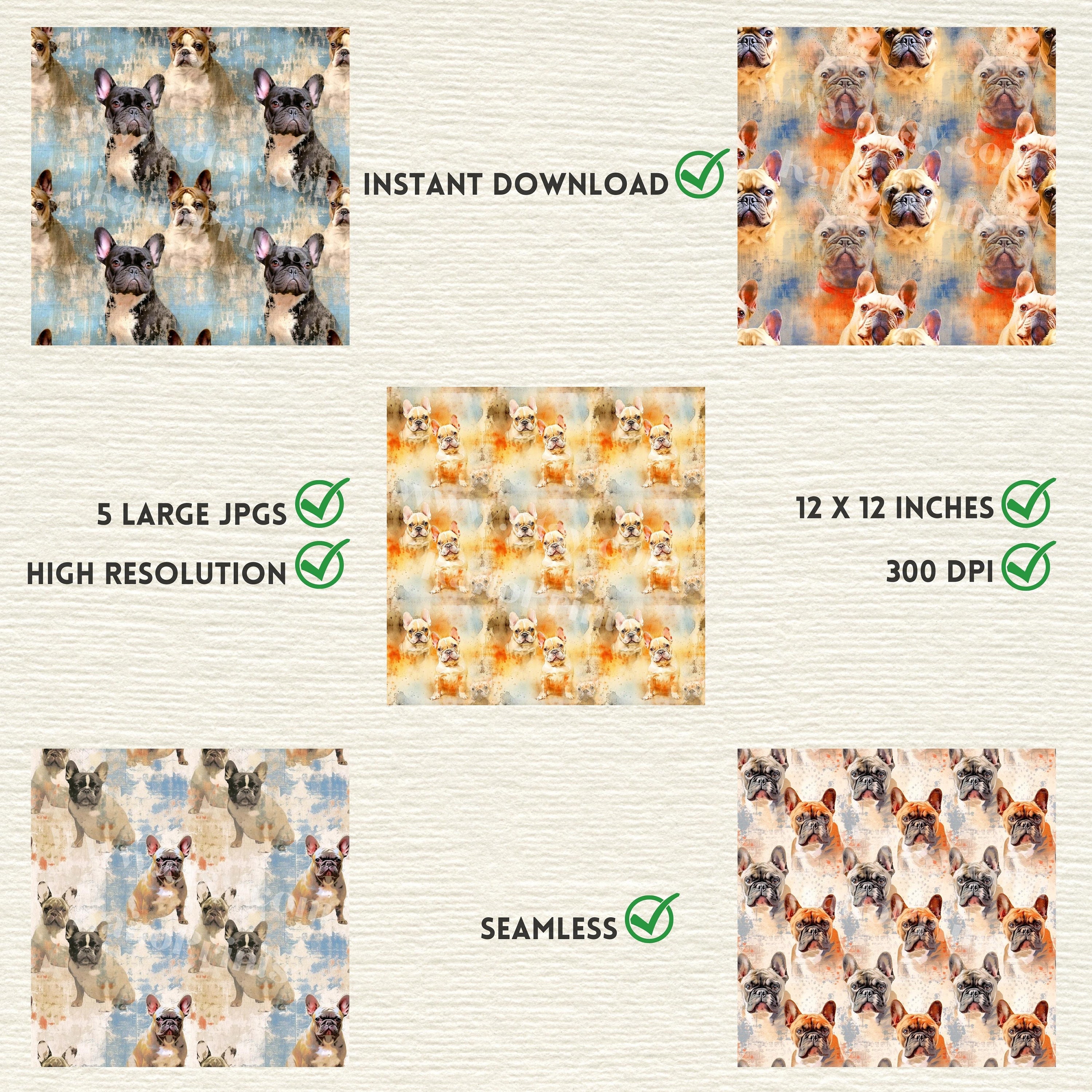 Vintage French Bulldogs Patterns, Chic French Bulldog Patterns, Cute ...