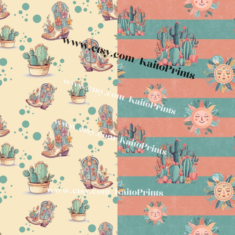 Boho Cowgirl Digital Paper, Seamless Boho Cowgirl Patterns, Cute ...