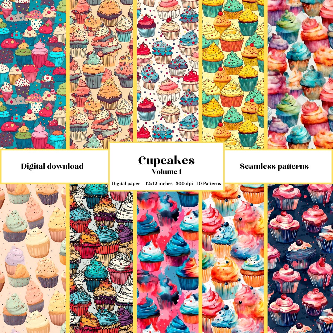 Cupcake Digital Paper, Seamless Cupcake Patterns, Cupcakes Seamless ...