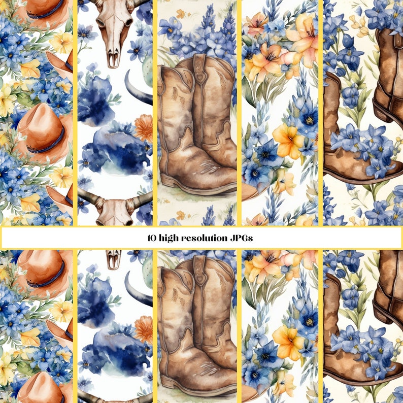 Texas Bluebonnets Pattern, Seamless Western Pattern, Cowboy Seamless ...