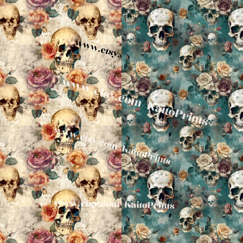 Vintage Chic Skulls Patterns, Seamless Skulls Chic Patterns, Seamless ...