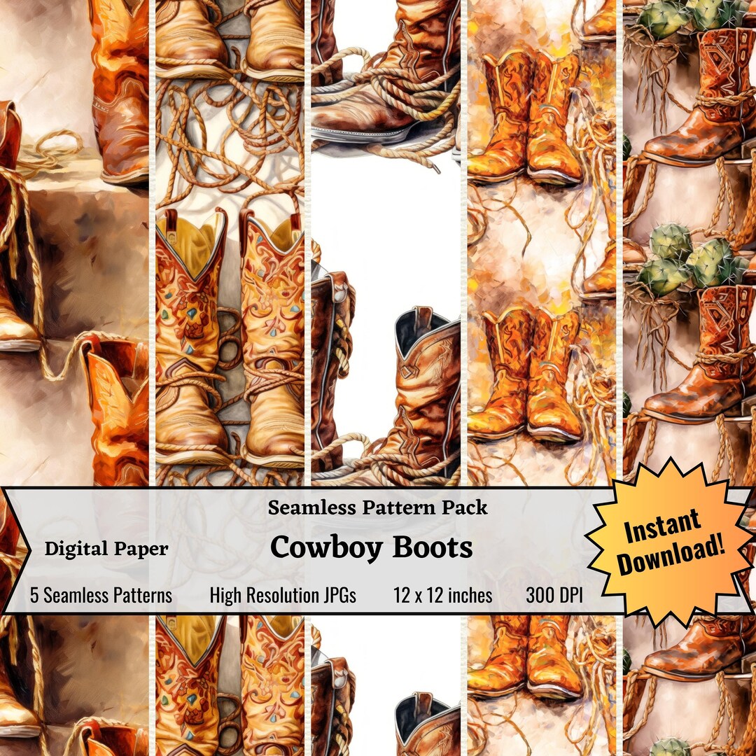 Cowboy Boots Pattern, Western Digital Paper, Seamless Western Patterns ...