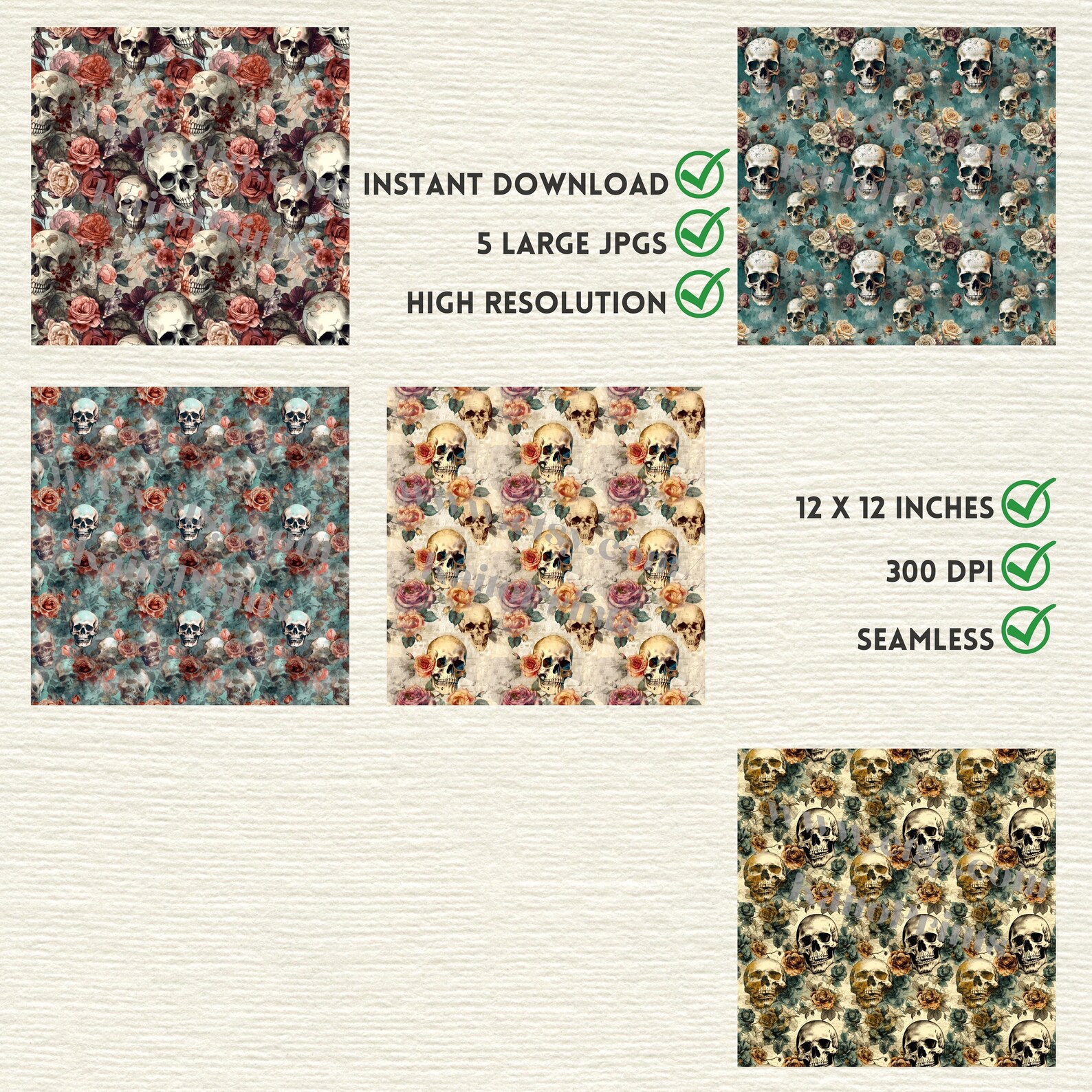 Vintage Chic Skulls Patterns, Seamless Skulls Chic Patterns, Seamless ...