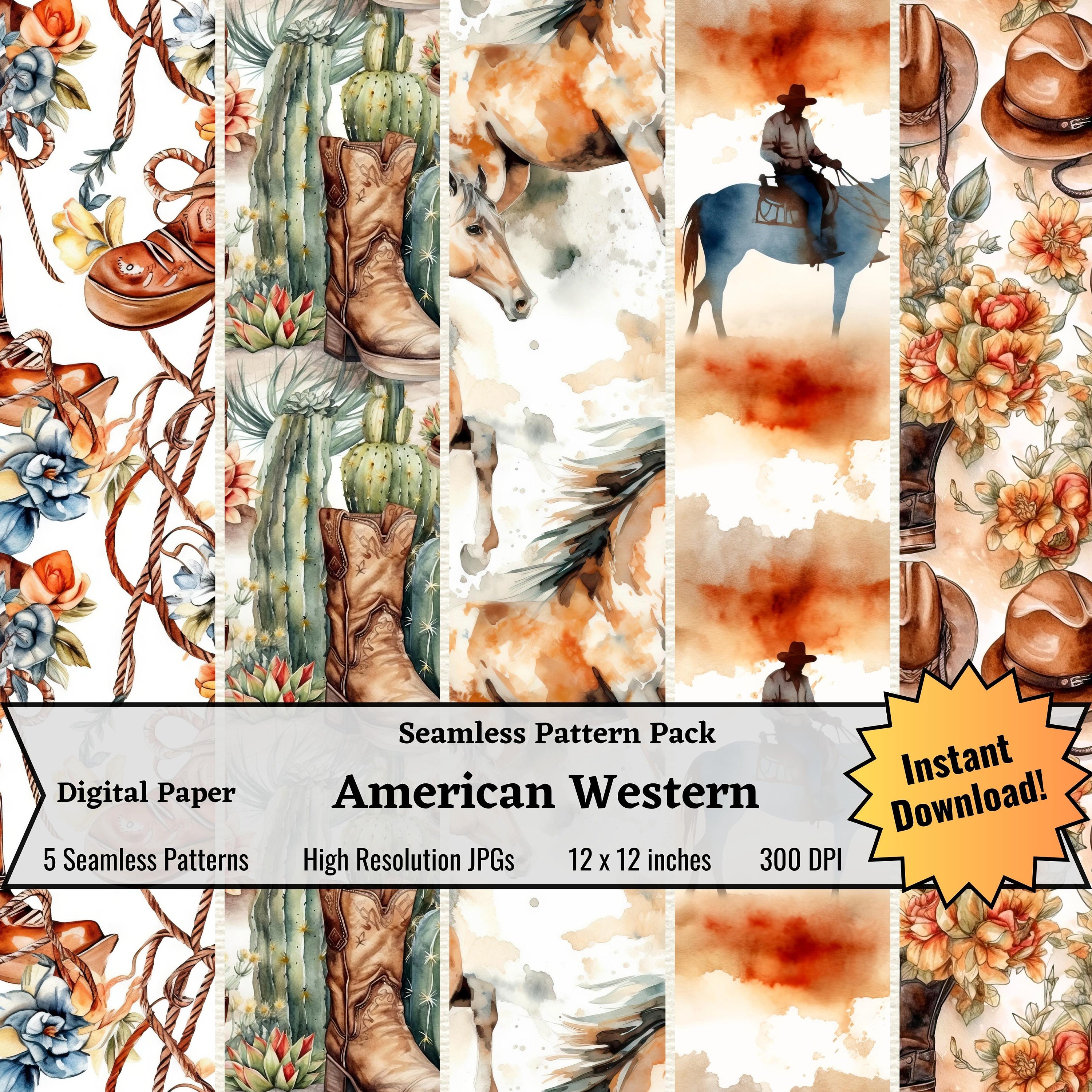 Cowboy Digital Paper Seamless Cowboy Patterns Wild West - Etsy