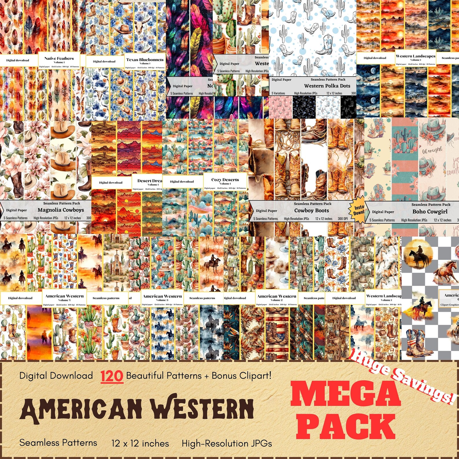 Western Digital Paper, Seamless Western Pattern, Cowboy Seamless ...