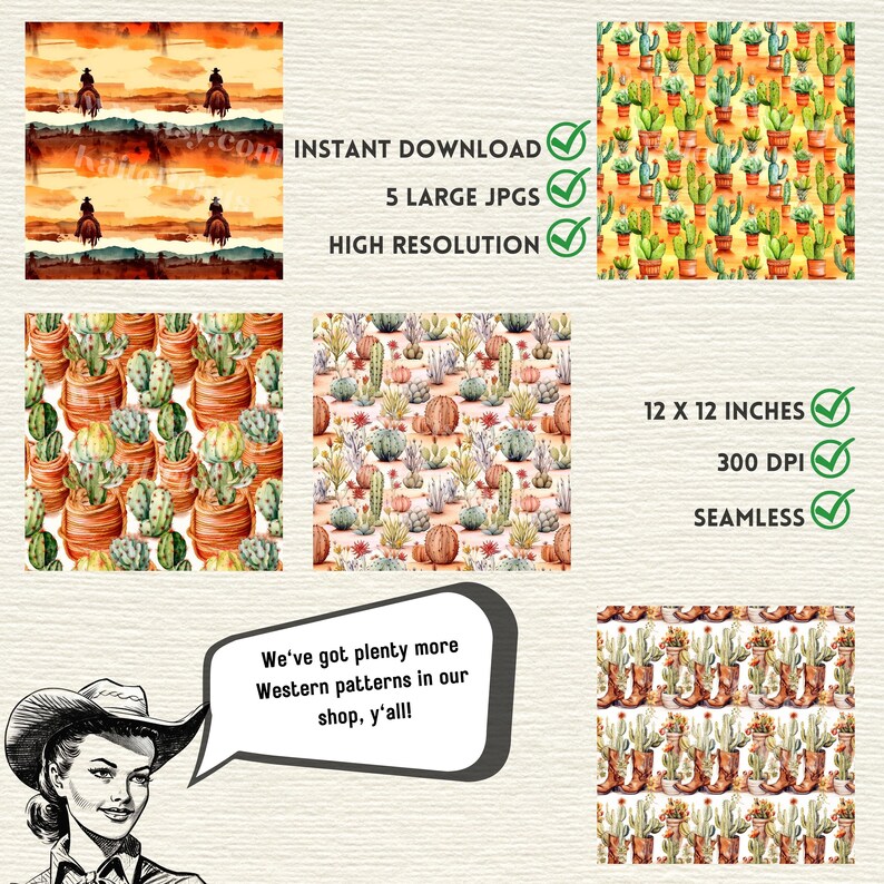 Cowboy Digital Paper Seamless Cowboy Patterns Wild West - Etsy