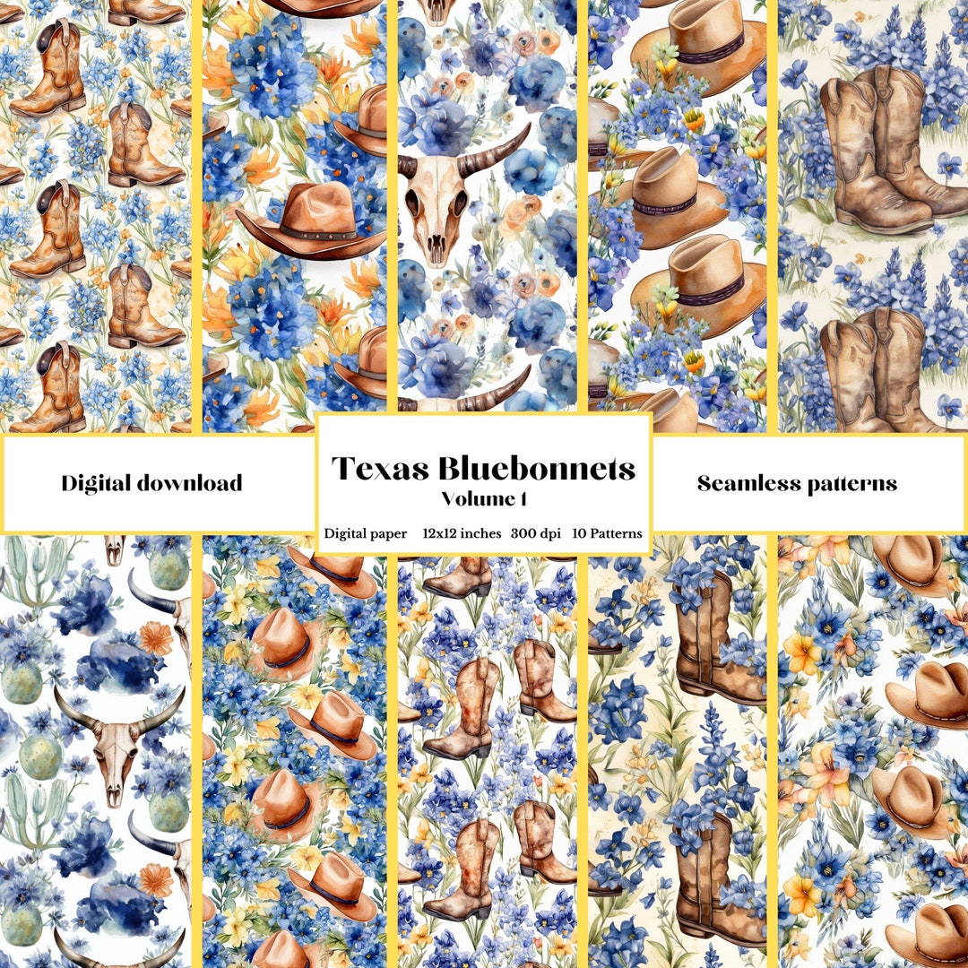 Texas Bluebonnets Pattern, Seamless Western Pattern, Cowboy Seamless ...