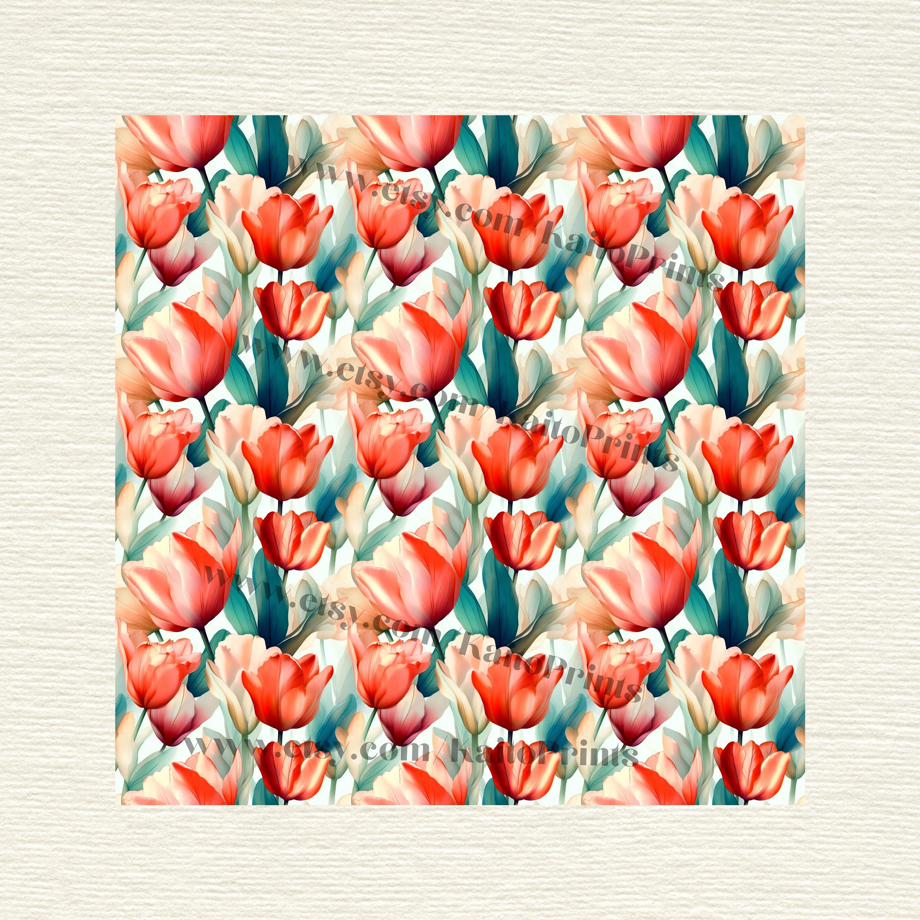 Seamless Tulip Digital Paper, Seamless Tulip Pattern, Tulip Wedding ...