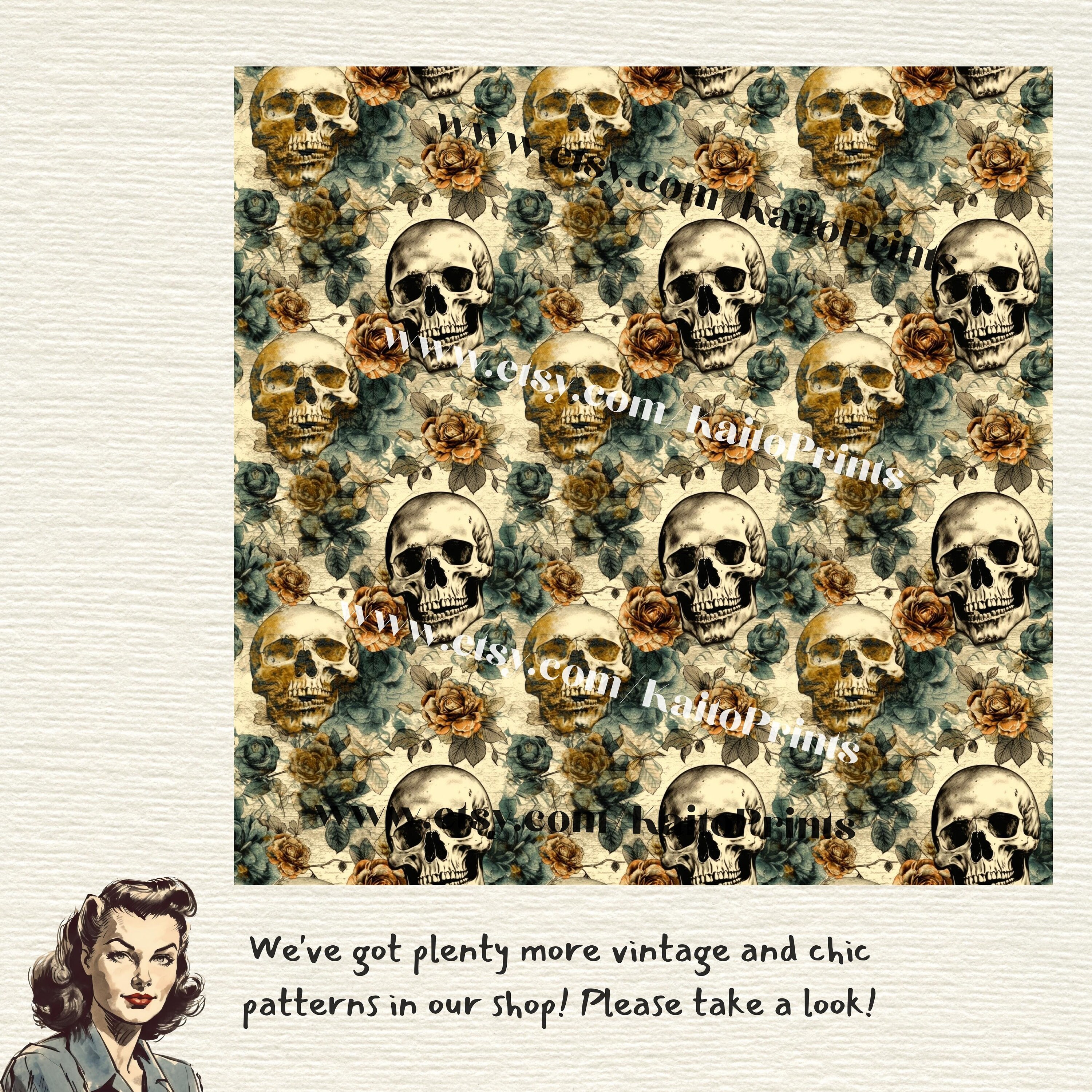 Vintage Chic Skulls Patterns, Seamless Skulls Chic Patterns, Seamless ...