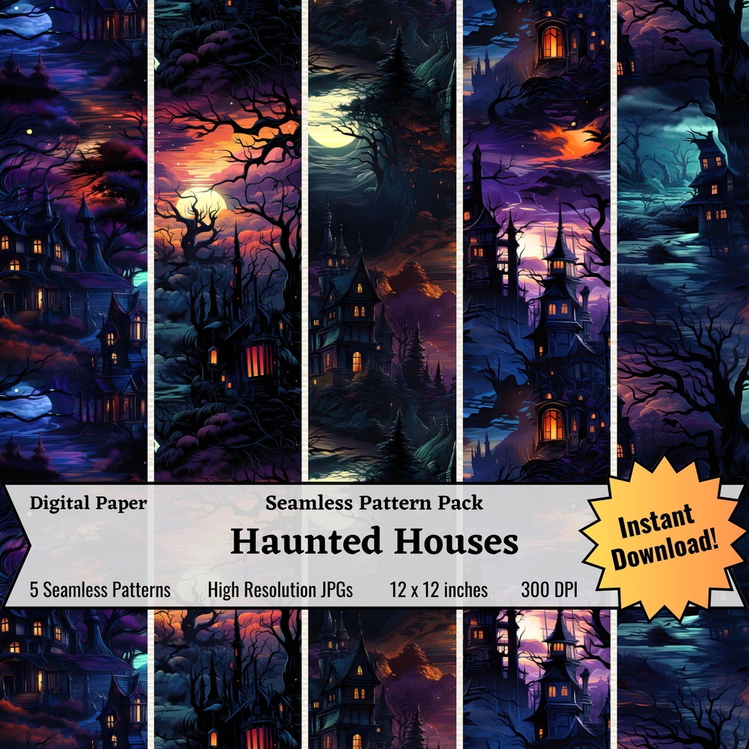 Haunted Houses Patterns, Fun Halloween House Pattern, Colorful Haunted ...