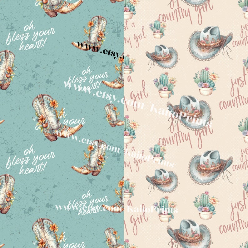 Boho Cowgirl Digital Paper, Seamless Boho Cowgirl Patterns, Cute ...