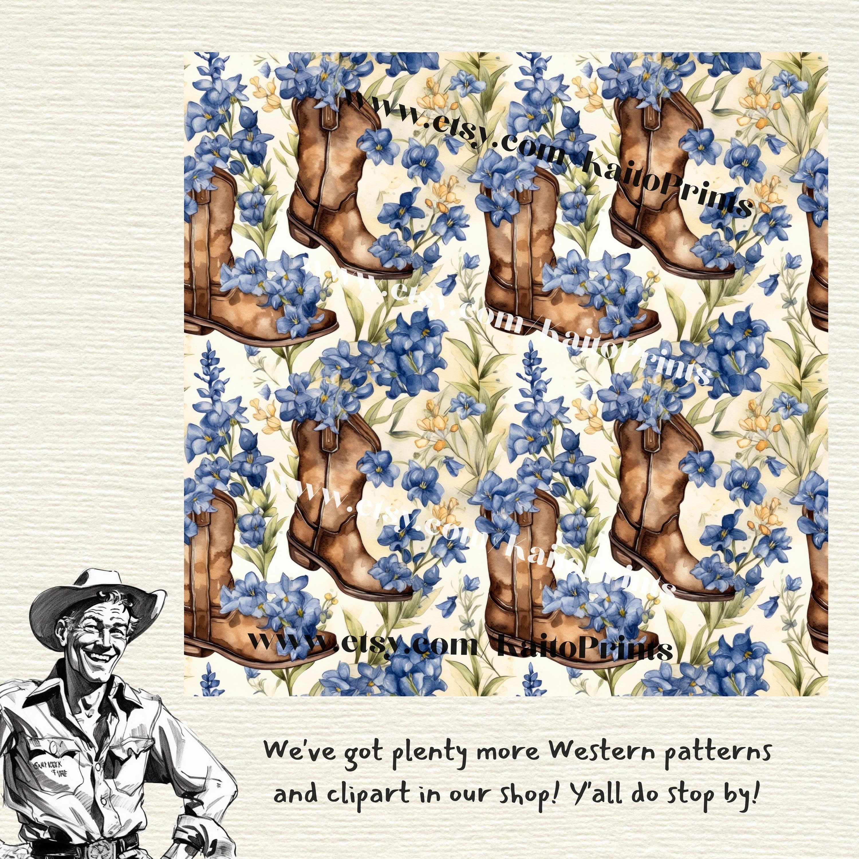 Bluebonnet Digital Paper Seamless Bluebonnet Patterns Cowboy - Etsy