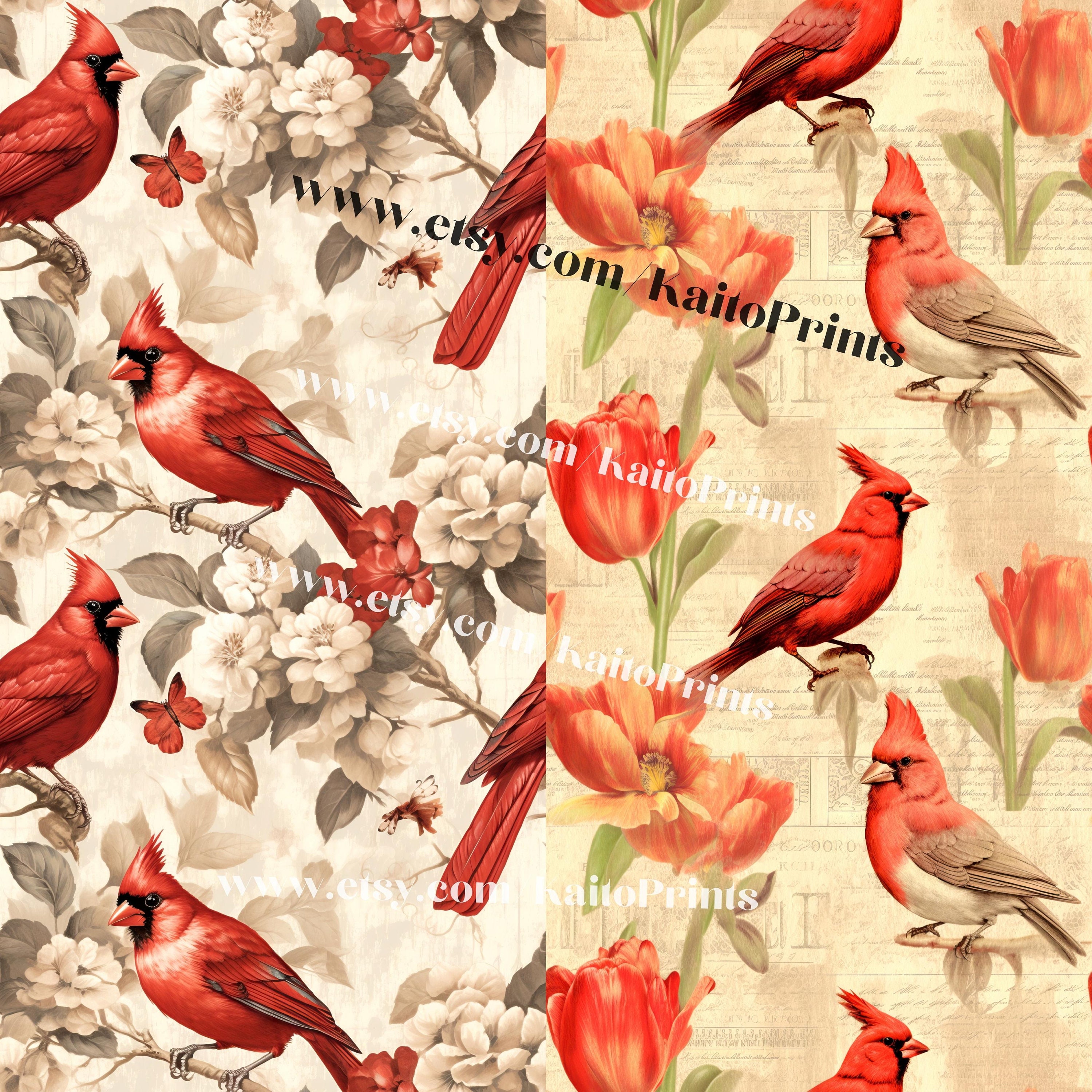 Vintage Chic Cardinal Patterns Seamless Chic Patterns - Etsy
