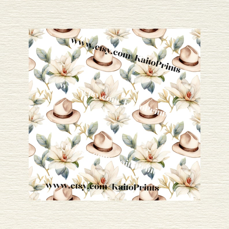 Magnolia Cowboys Digital Paper, Seamless Cowboy Patterns, Cute Magnolia ...