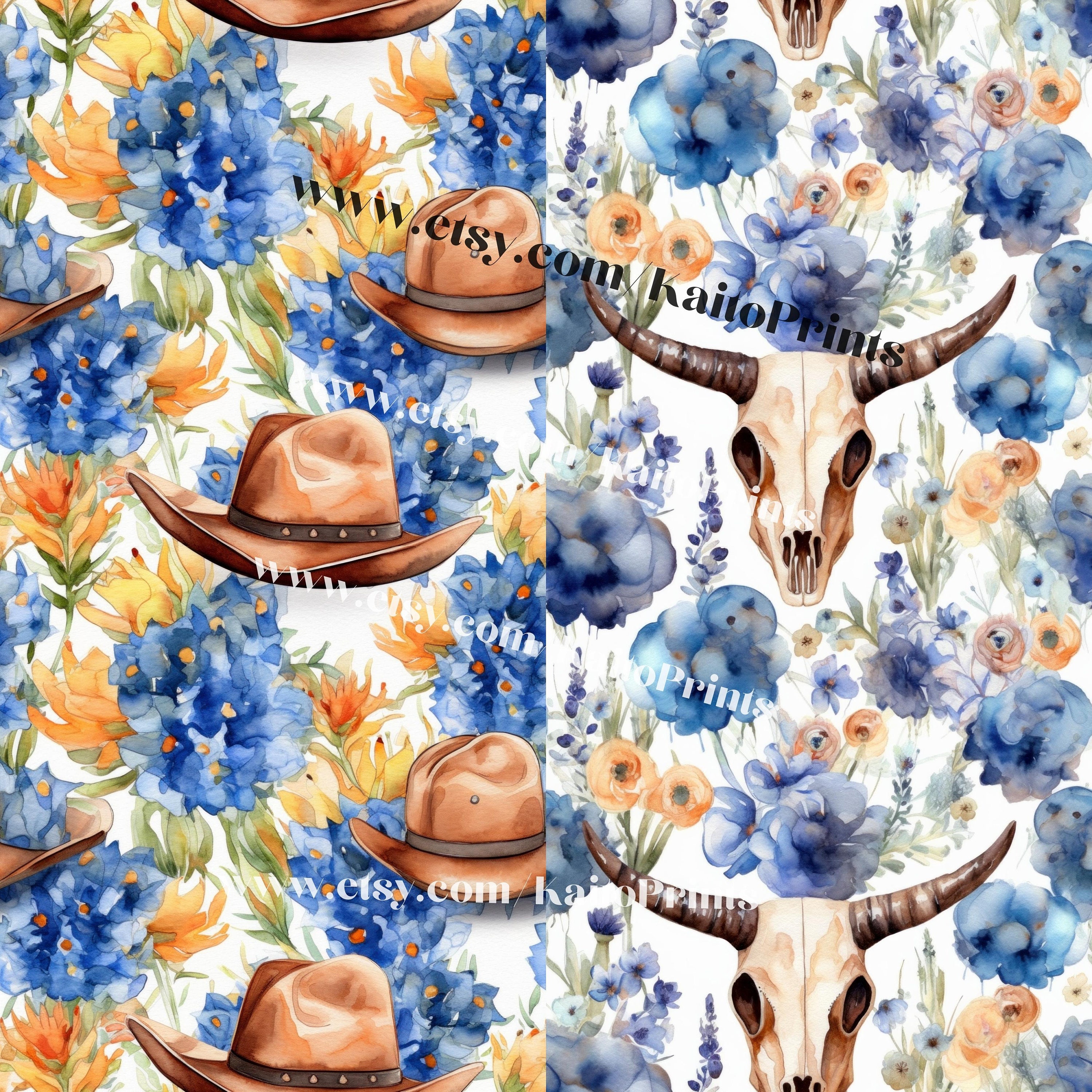 Bluebonnet Digital Paper Seamless Bluebonnet Patterns Cowboy - Etsy
