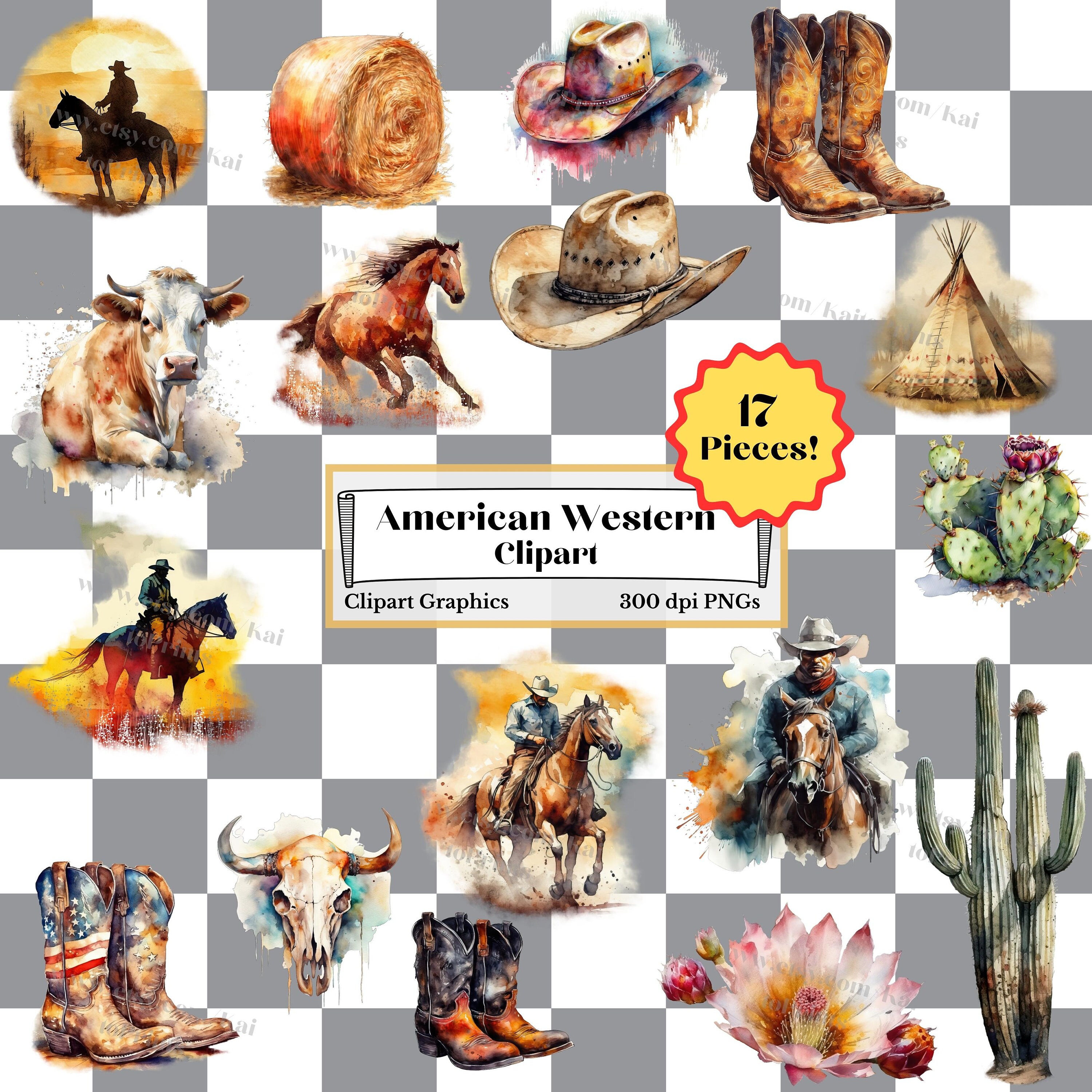 American Western Clipart, Cowboy Clipart, Texan Clipart, Wild West ...