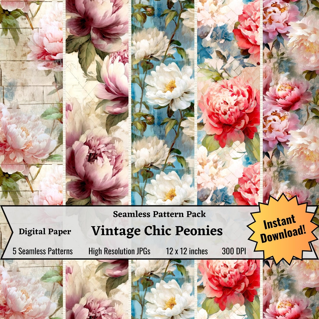 Vintage Chic Peony Patterns, Seamless Chic Peonies Patterns, Vintage ...