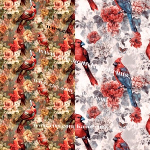 Vintage Chic Cardinal Patterns, Seamless Chic Patterns, Vintage Bird ...