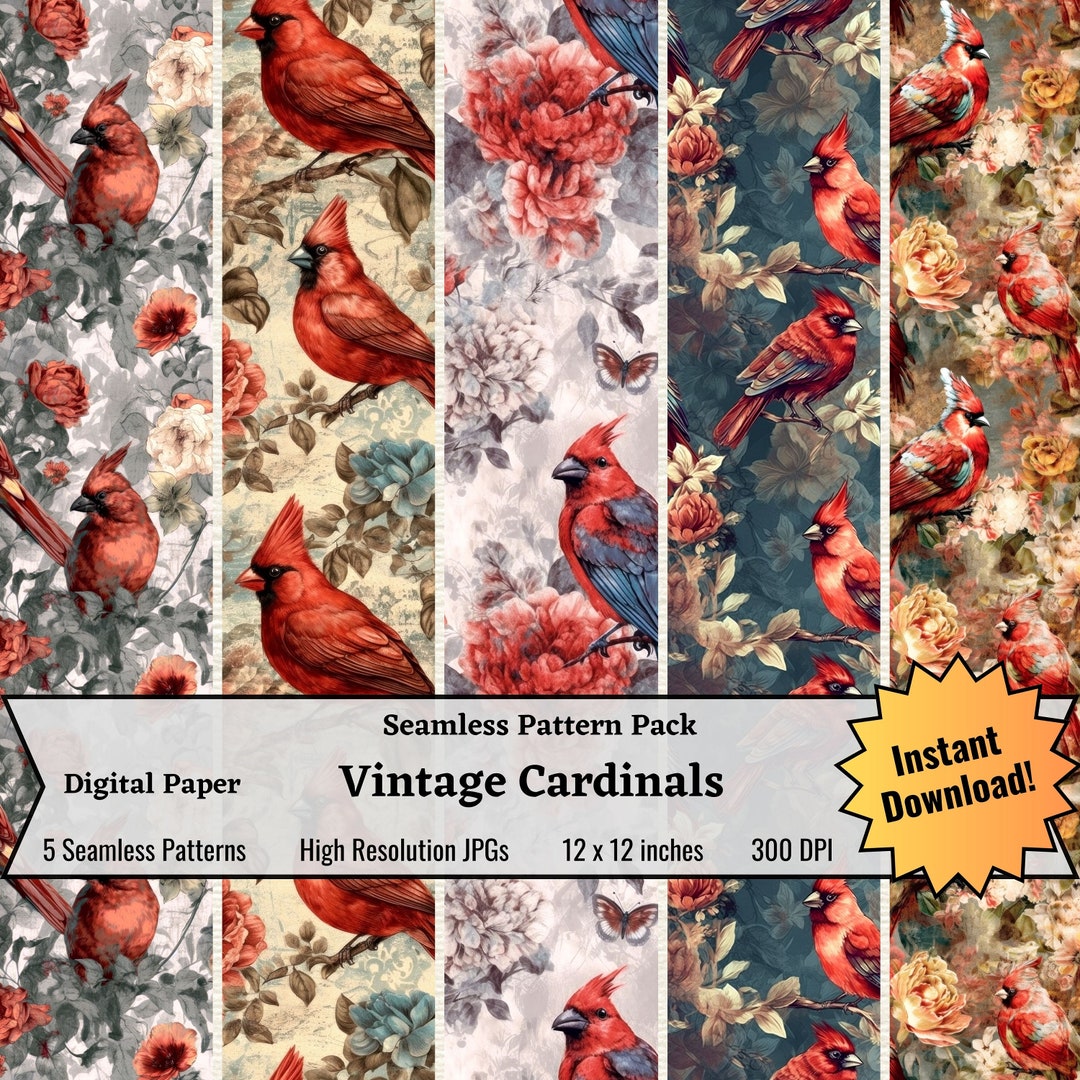 Vintage Chic Cardinal Patterns, Seamless Chic Patterns, Vintage Bird ...